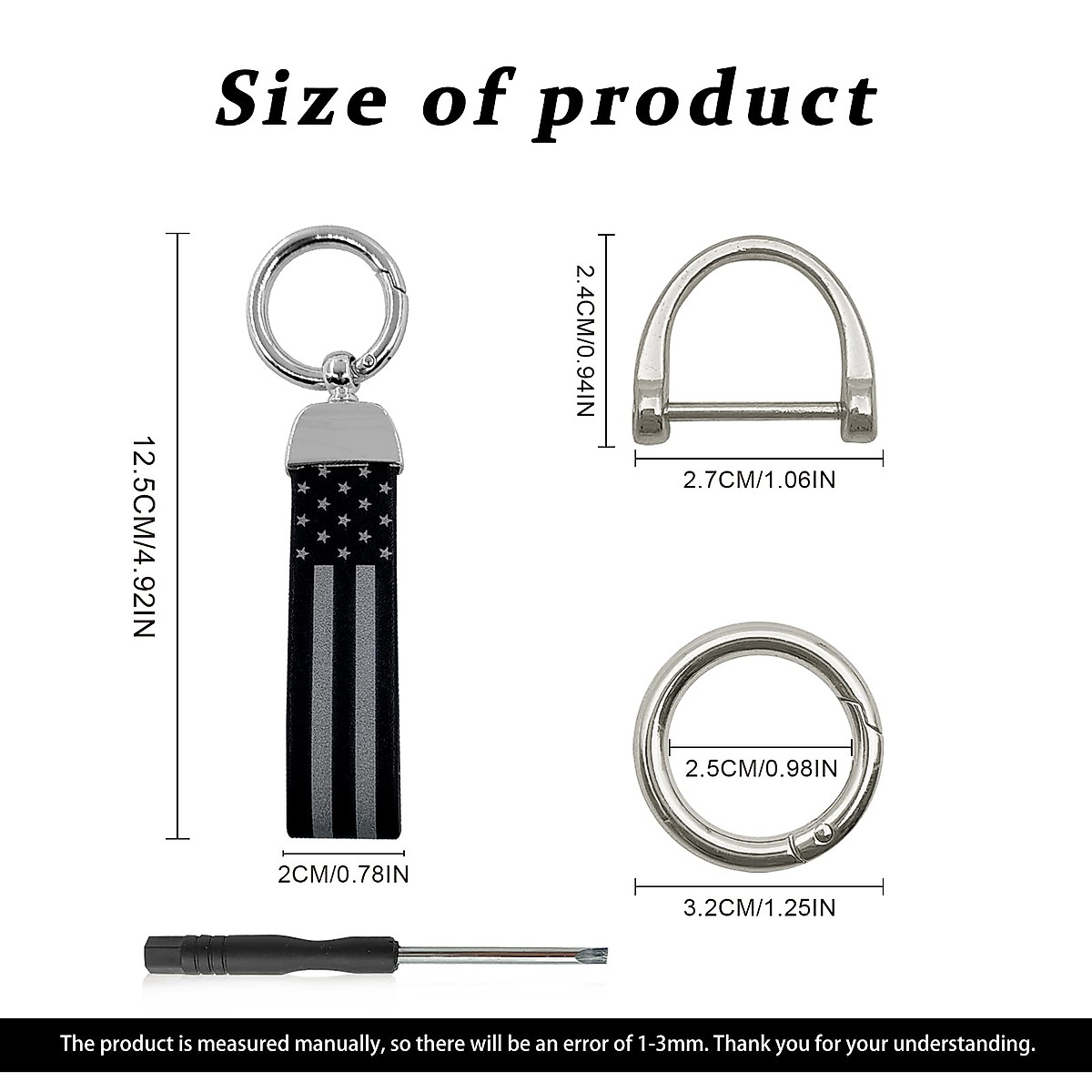 RBOKO American Flag Car Keychain Accessories with Zinc Alloy Suit, Universal Key Fob Keychain Leather for Men and Women (Silver)