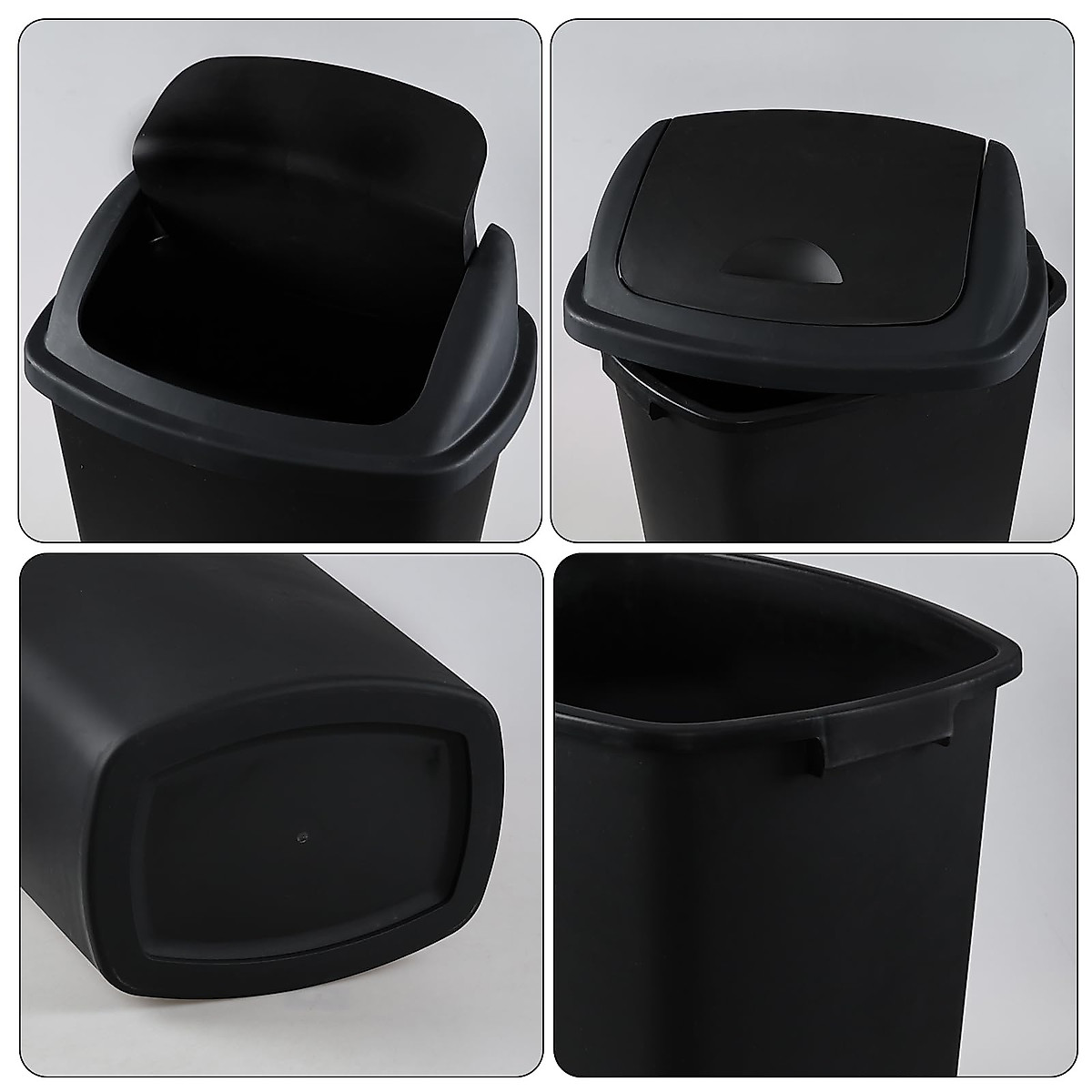 Cand 70 Liter Garbage Can 4 Pack, Black Trash Bin with Swing Lid, Plastic Garbage Can Swing Cover
