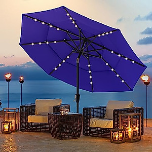 ABCCANOPY Solar Led Patio Umbrellas 3-Tiers 11FT (Blue)