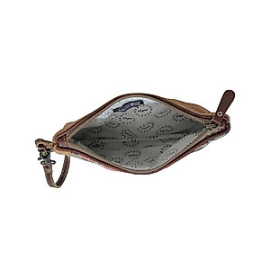 Myra Bag Western Upcycled Pouch Bag for Women - Canvas Hair On Leather Wristlet Handbag Starlit