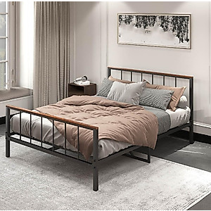 RIDFY Queen Size Metal Bed Frame with Headboard and Footboard,84" Sturdy Platform Bed Frame with Storage Space,Black Bed Frame Bearing 660lbs,No Box Spring Needed,Easy to Assemble, No Noise