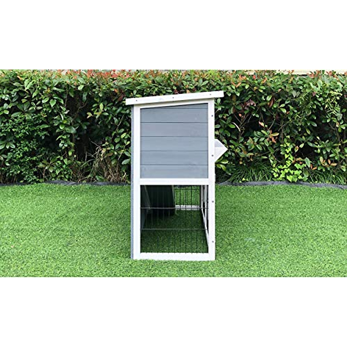Hanover Outdoor Wooden 2-Story Rabbit Hutch with Ramp, Wire Mesh Run, Cage, Waterproof Roof, Removable Tray - HANRH0103-GRY