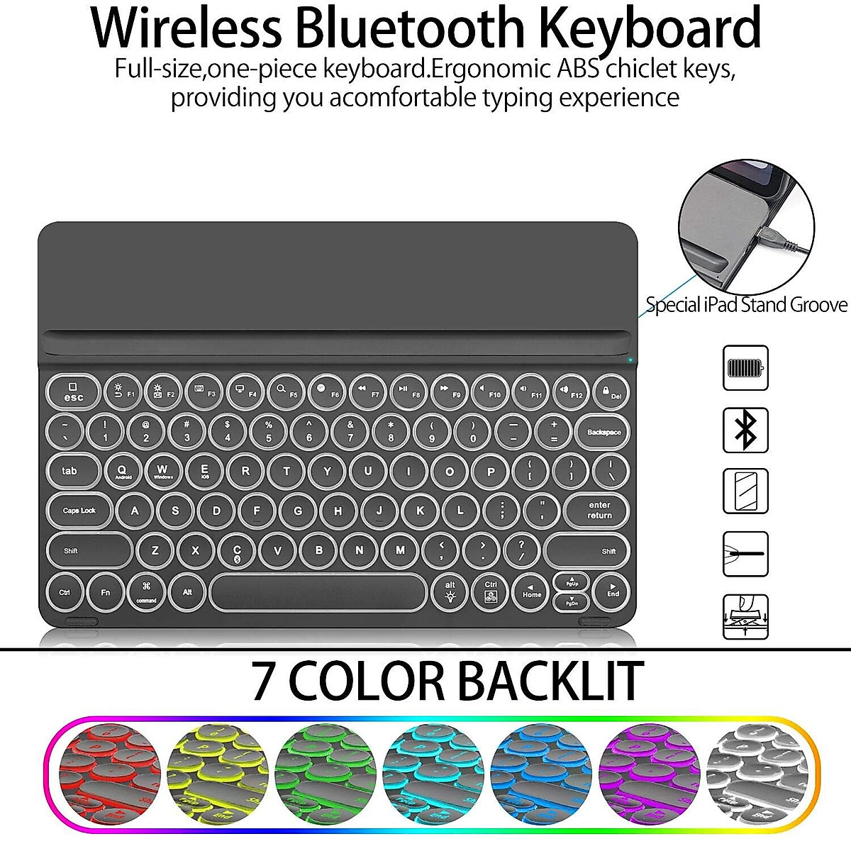 New iPad Pro 12.9 2022 6th Gen/5th Gen 2021/2020 4th Gen/2018 3rd Gen Keyboard Case -7 Colors Backlit Detachable Keyboard Slim Folio Smart Cover for iPad Pro 12.9"[Support Apple Pencil Charging]-Black