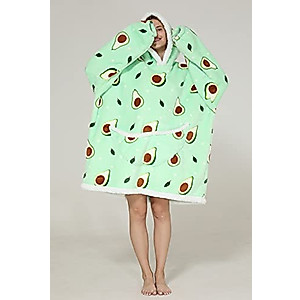 Fyuasto Wearable Blanket Hoodie Super Warm Cozy Soft Printed Sherpa Oversized Sweatshirt Blanket with Pockets One Size Fits All Adult, Avocado Pattern