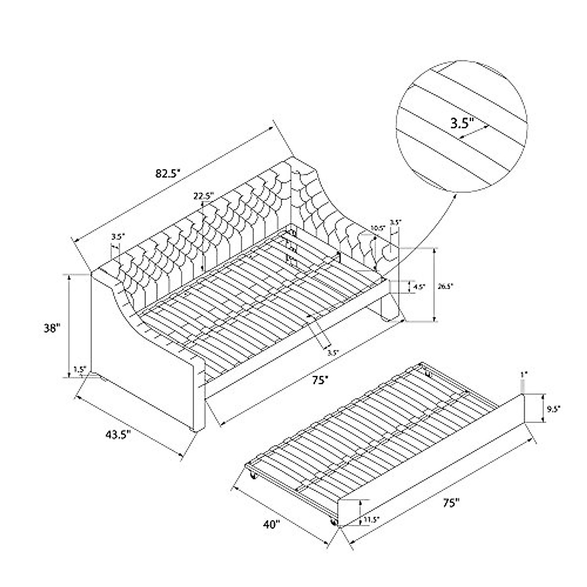 Little Seeds Ambrosia Diamond Tufted Upholstered Design Daybed and Trundle Set, Twin Size Frame, Teal