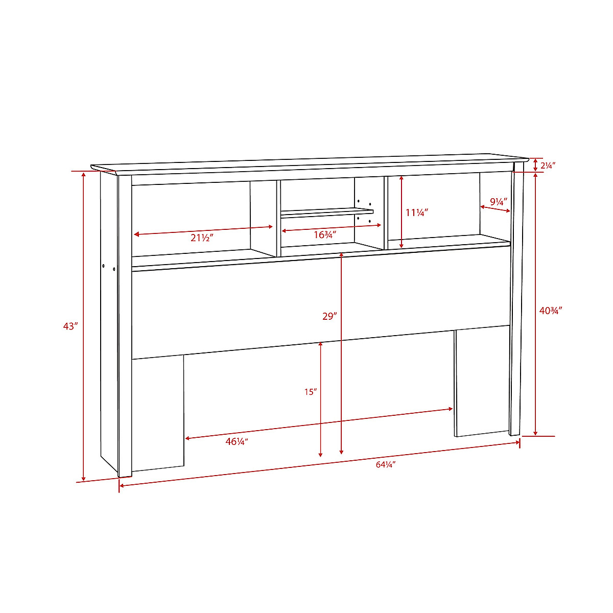 Prepac Salt Spring Rustic Full/Queen Headboard with Bookcase, Farmhouse Bookcase Headboard for Full/Queen Beds 11" D x 65.75" W x 43" H, Drifted Gray, DSH-6643-V