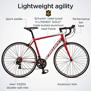 Schwinn Fastback Tourney AL Adult Performance Road Bike, Beginner to Intermediate Bicycle Riders, 700c Wheels, 14-Speed Drivetrain, Large Aluminum Frame, Red
