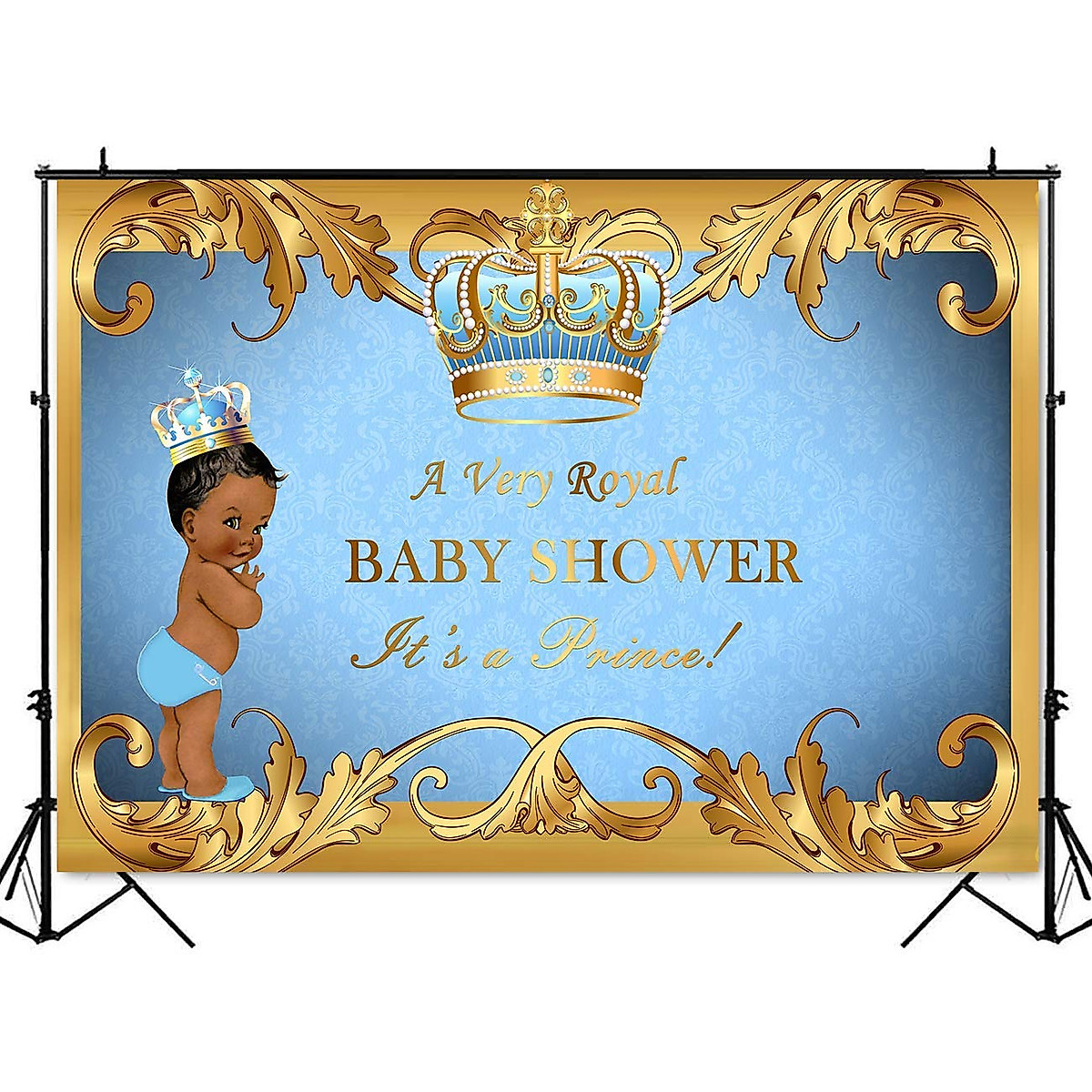 Mehofoto Light Blue Baby Shower Backdrop Royal Prince Background 7x5ft Vinyl Africa American Boy Royal Baby Shower Party Banner Supplies…