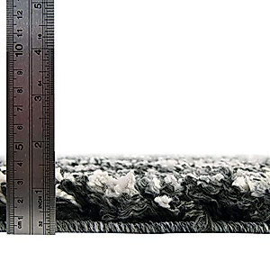 Unique Loom Hygge Shag Collection Area Rug - Valley (9' x 12' Rectangle, Black and White/Gray)