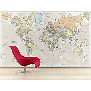 Maps International - Giant World Map Mural - Mega-Map Of The World Wallpaper - 91 x 62 - Classic colours