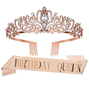 Birthday Sash for Women, Birthday Crown, Birthday Tiara, Birthday Queen Sash and Tiara for Women, Birthday Headband for Girls, Princess Crown, Happy Birthday Crown and Sash, Birthday Decorations