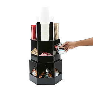 Mind Reader SETT-BLK 18 Compartment 3-Tier Large Breakroom, Lazy Susan Coffee Condiment Organizer, Black, One Size