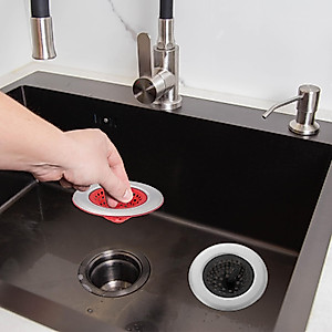 uxcell Silicone Sink Strainer, 4Pcs Kitchen Sink Drain Strainer Stopper with Stainless Steel Edge 4.4" Diameter Rim, Black