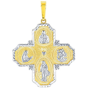 Jewelry America 14K Yellow Gold Four Way Cross Charm I Am Catholic Please Call A Priest Pendant with Texture