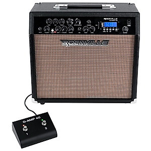 Rockville G-AMP 40 Guitar Combo Amplifier Amp Bluetooth/Mic in/USB/Footswitch Bundle with Rockville RMC-XLR High-End Metal DJ Handheld Wired Microphone Mic w (2) Cables