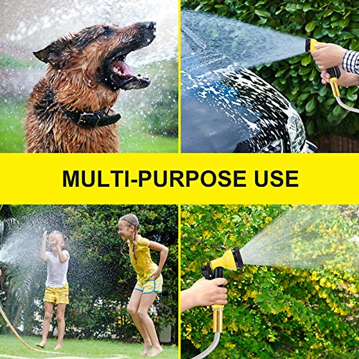 Metal Garden Hose 25FT- Stainless Steel Heavy Duty Water Hose with Solid Metal Nozzle &8 Function Sprayer, Portable & Lightweight Kink Free Yard Hose, Outdoor Hose