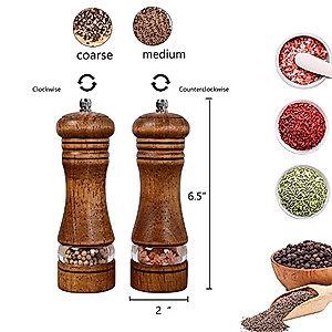 Funly mee 2 Pack Farmhouse Manual Wood Salt and Pepper Grinder Mills Sets, Refillable Mill Sets with Clear Acrylic Window - 6.5 In (6.5 inch Brown)