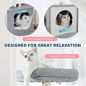 Made4Pets Modern Cat Tower for Indoor Big Cats, Wood Cat Tree with Scratch Post and Top Perch Bed, Tall Kitty Condo Litter Box for Large Cats 20 Lbs, Heavy Duty Narrow Kitten Tree