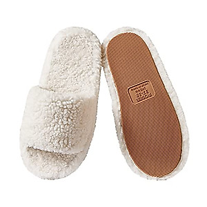posee Fuzzy Memory Foam Slippers for Women, Fluffy Open Toe Slippers Curly Fur Cozy Flat Spa Slide Slippers Comfy Soft Non-Slip House Shoes Indoor and Outdoor, Warm Gift