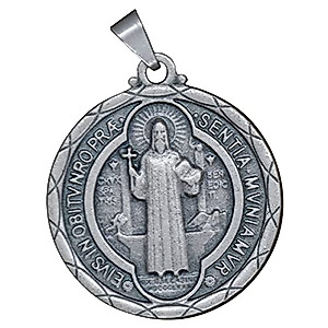 Round Saint Benedict Medal Pendant | Patron Saint of Students and Europe | Silver-Tone Metal | Great Catholic Gift for First Communion, Confirmation, and Ordination