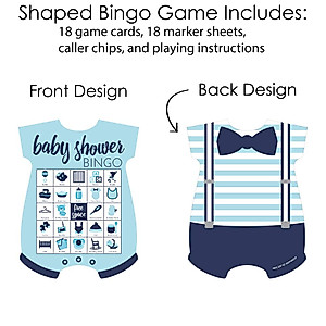 Big Dot of Happiness Baby Boy - Picture Bingo Cards and Markers - Blue Baby Shower Shaped Bingo Game - Set of 18