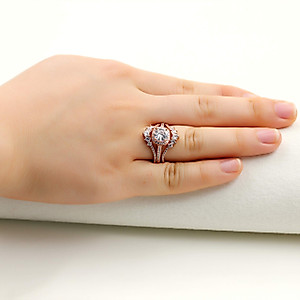 Uloveido 2pcs Set 925 Silver Stackable Wedding Ring Guard Enhancer Engagement Promise Anniversary Bands with CZ Rose Gold Plated (size 7)