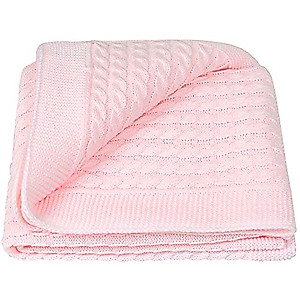 Lilax Baby Cable Knit Blanket Soft Warm Toddler for Boys and Girls 35X30 Inch Pink