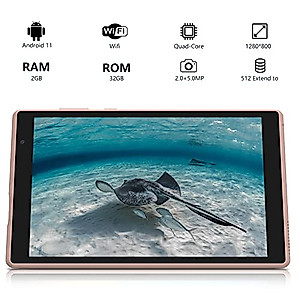 NOVOJOY Tablet 8 Inch Tablet, Android 11 Tablets, 32GB ROM 2GB RAM, Quad-core Processor, 1280x800 IPS HD Eye-Care Touchscreen, Dual Camera Tablets PC.