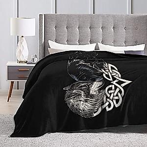 Fuevdvrri Viking Norse Wolf Raven Rune Mezcla Flannel Plush Soft Throw Blanket for Couch Cozy Lightweight Decorative