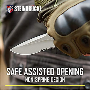 Motovecor Steinbrucke Pocket knife with 3.1”- EDCFolding Knife 9Cr18Mov High Performance Stainless Steel Partially Serrated Blade with Reversible Clip,3.3Oz Titanium coated 60-61 HRC