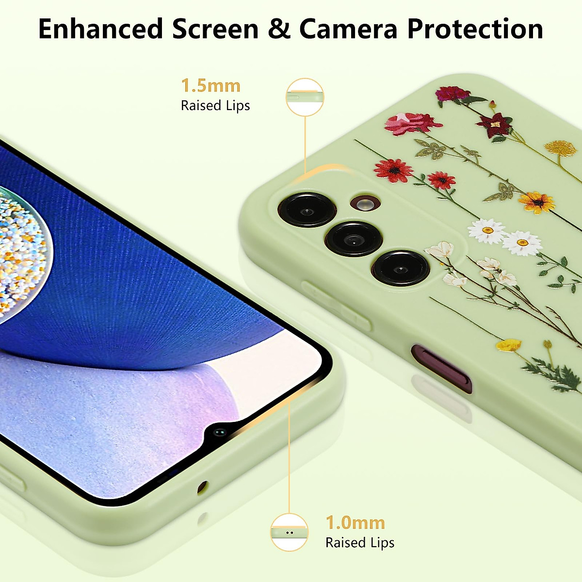 ZTOFERA Floral Case for Samsung Galaxy A14 5G,Clear Cute Flower Pattern Case for Girls Women,Flexible Silicone Protective Slim Shockproof Bumper Phone Case for Samsung Galaxy A14 5G,Green