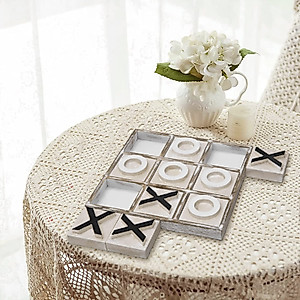 JEVERGN 12.6" Large Wooden Tic Tac Toe Game, Rustic Coffee Table Game, Wood Farmhouse Tic Tac Toe Board Game Decor, Family Games for Adult & Kids, Whitewashed