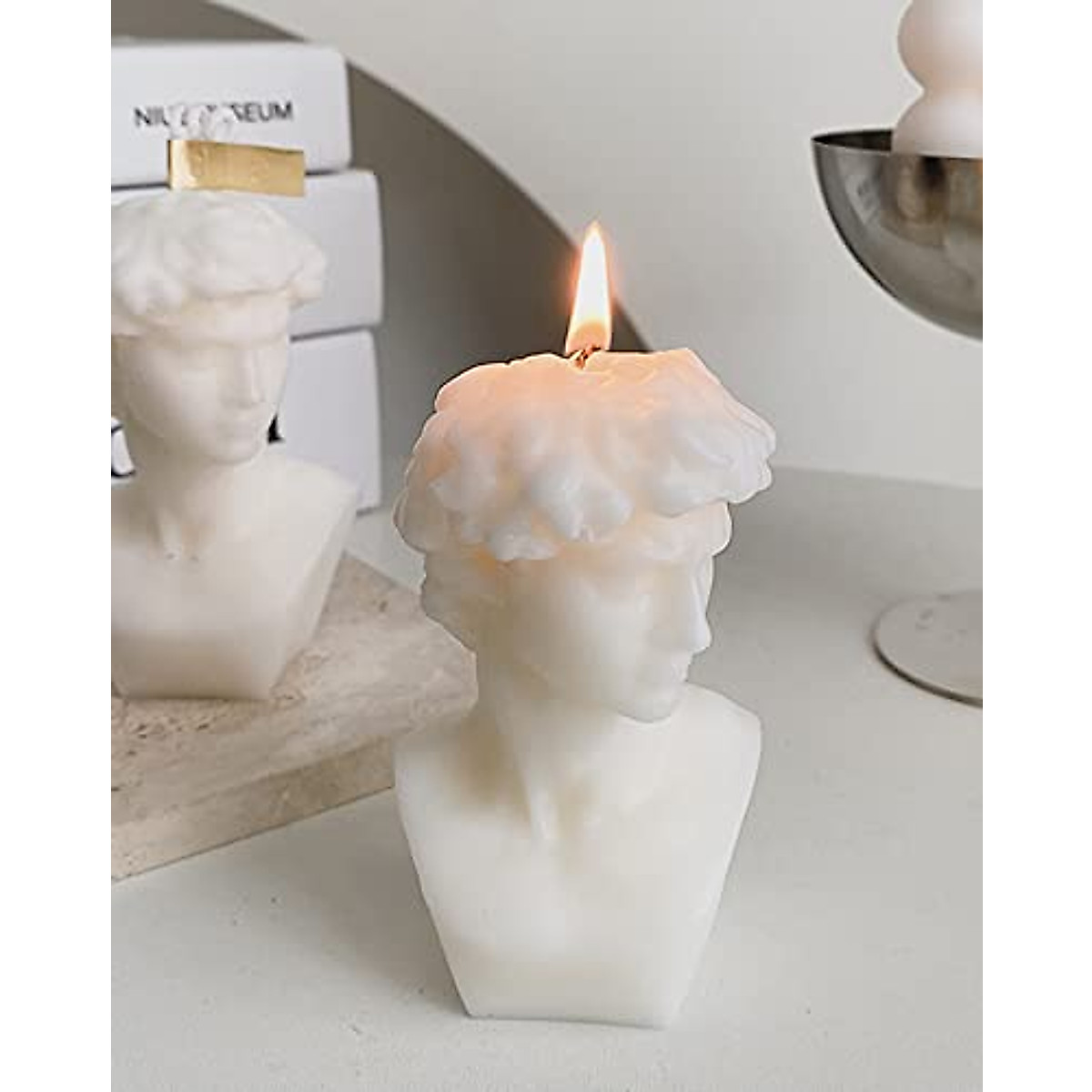 David Bust Statue Scented Candle,110G Aroma Soy Wax Greek Aesthetic Decorative Candle for Table Photo Prop Birthday Gift,Prefect for Meditation Stress Relief Mood Boosting Bath Yoga (White)