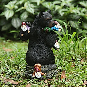 CCOQUS Garden Gnome Massacre - 10" Bear Eating Gnomes Outdoor Statues, Funny Garden Decor Lawn Patio Art Sculpture