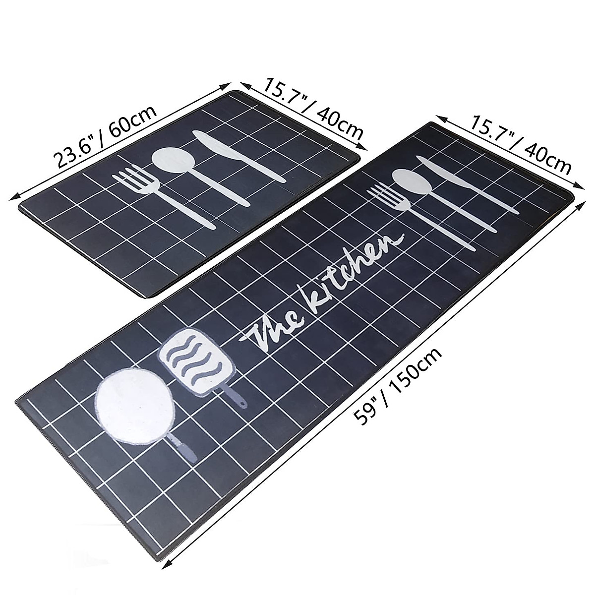 WENLION Kitchen Rug Non Skid Absorbent Kitchen Mat Washable Anti Fatigue 2 PCS Set 15x23+15x59