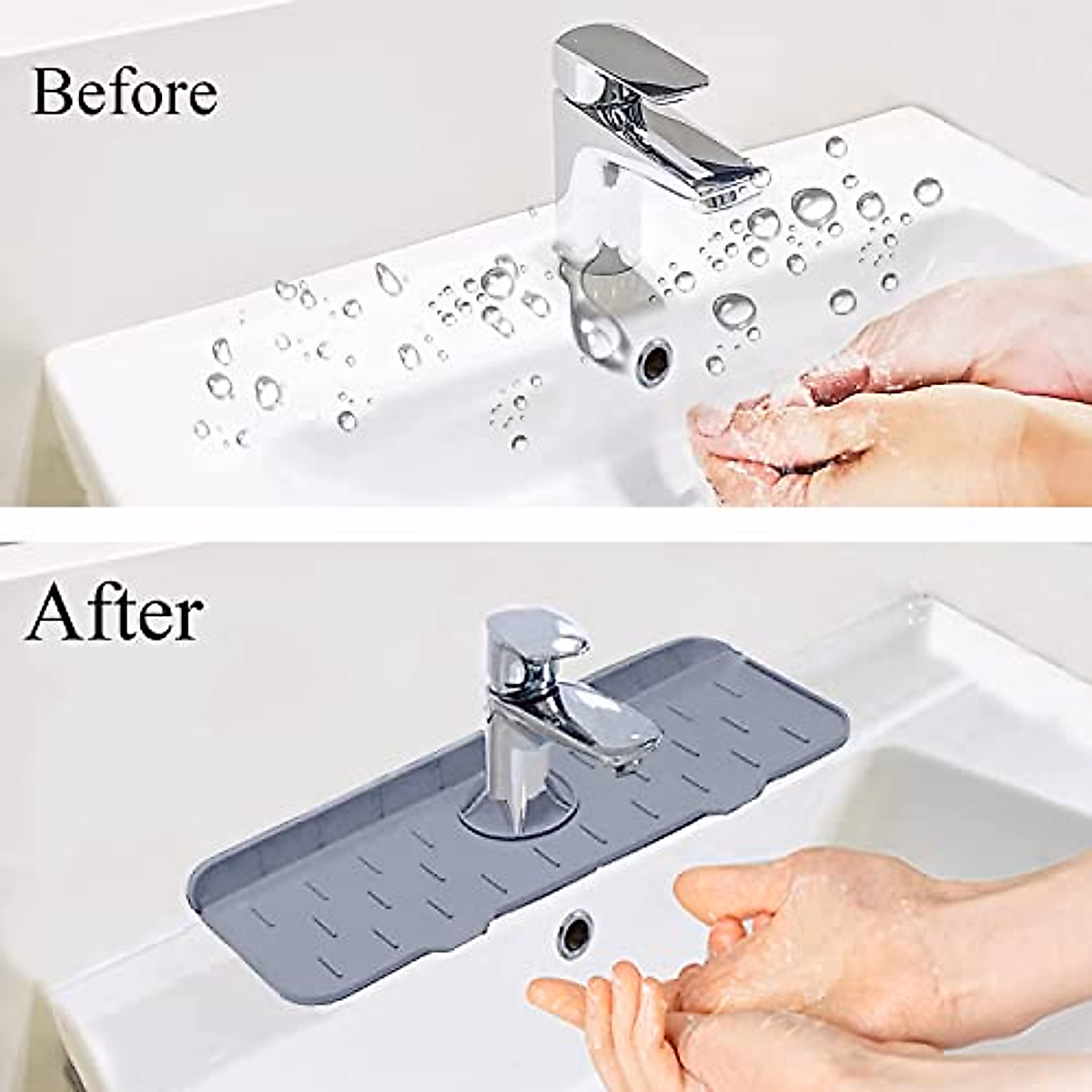 GBYAN Silicone Faucet Handle Drip Catcher Tray Kitchen Sink Splash Guard Countertop Protector Mat Water Draining Pads for Kitchen, Bathroom and RV Sink,Grey