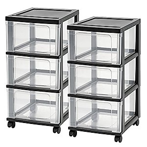 IRIS USA NC-3 Wide Storage Cart, 3 Drawer (2 Pack), Black, 2 Count