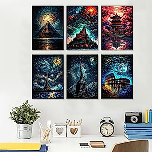 SNMUW 6 Pack Paint by Number for Adults Canvas, DIY World Famous Scenic Spots Paint by Numbers Kits, Acrylic Oil Painting by Numbers Kits for Gift Wall Decor (16x20 Inch/40x50cm)