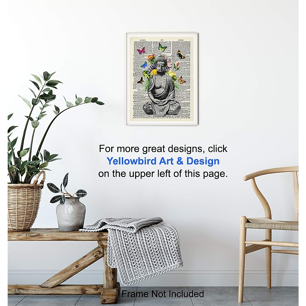 Butterfly Buddha Dictionary Wall Art Print - 8x10 Photo, Home Decor, Meditation Room or Yoga Studio Decoration - Unique Zen Gift - Unframed Poster Picture
