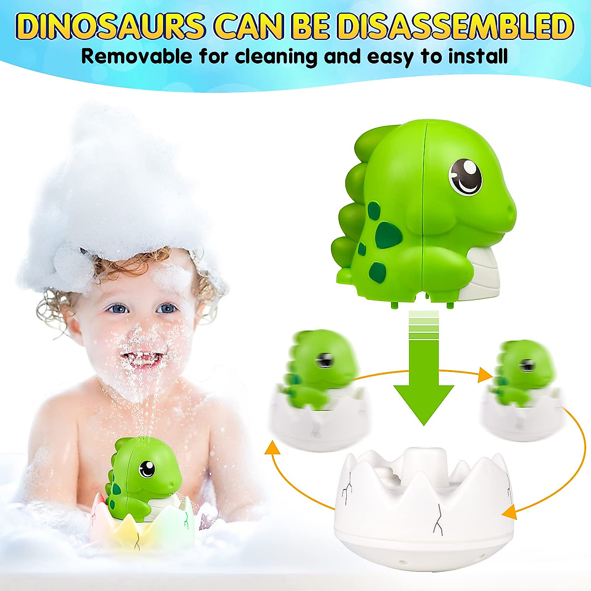 Rechargeable Baby Bath Toys, Dinosaur Baby Toys Gifts, Light Up Bath Toys, Sprinkler Bathtub Toys for Toddlers Infant Kids, Spray Water Bath Toy, Pool Bathroom Baby Toy Gifts