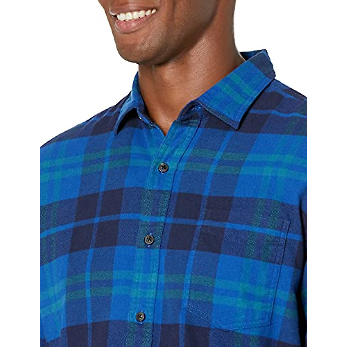 Amazon Essentials Men's Long-Sleeve Flannel Shirt (Available in Big & Tall), Black Blue Plaid, XX-Large