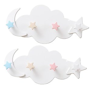 OFFSCH 2pcs Star Moon Hook Cartoon Wall Entryway Hanger Wall Mount Coat Hooks Wall Decorative Hooks Coat Hanger Adhesive Hooks Hanging Towel Rack White No Trace Plastic Nightgown