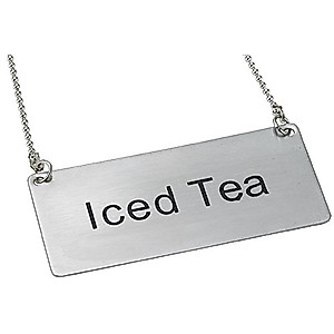 LeRose Stainless Steel Chain Signs ~ Set of 5 ~"Coffee","Decaf","Hot Water","Hot Tea","Iced Tea" ~ 3-1/2" x 1-3/4" Beverage Table Display Signs