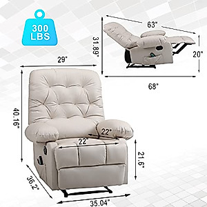 Kasorix Massage Recliner Chairs with Heat Tufted Fabric Manual Reclining Chairs Overstuffed Recliners Massaging Single Sofa for Living Room (Beige), Medium(300lbs)