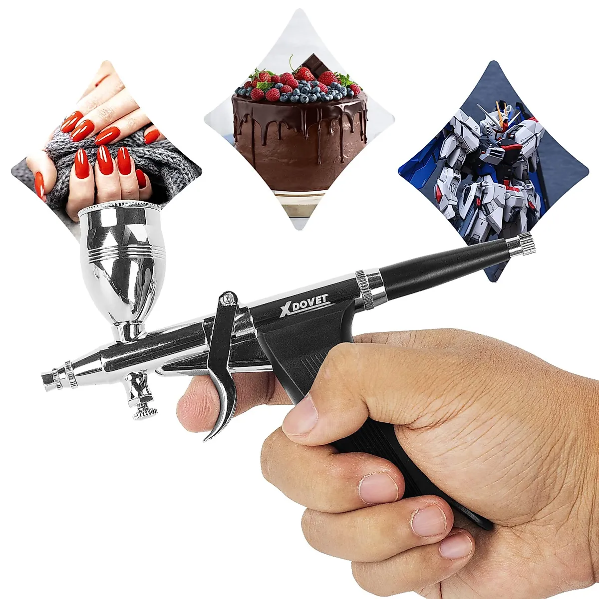 XDOVET Dual-Action Trigger Airbrush Kit Air Brush Painting Set with 0.3mm/0.5mm/0.8mm Needles,2cc/5cc/13cc/20cc/40cc Paint Cup, Air Hose for Tattoo, Makeup, Nail, Model, Art Hobby - for Pro & Beginner