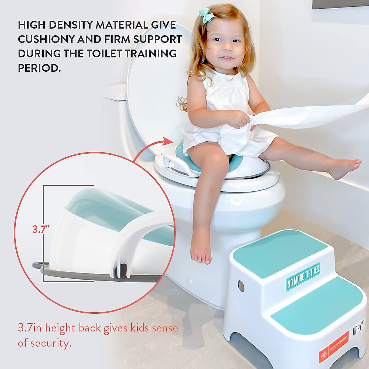Prince Lionheart Tinkle Trainer Toilet Seat - Potty Training Toilet Seat - Toilet Seat with Sturdy Security Handles, Splash Guard, Non Slip Base - Fits Most Toilets, Comfortable Design - Glacier