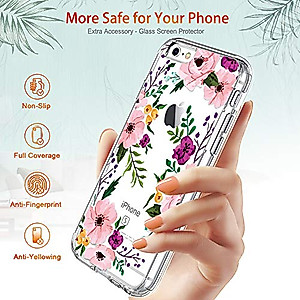 GiiKa iPhone 6 6s Case with Screen Protector, Not 6 Plus Clear Heavy Duty Protective Case Floral Girls Women Shockproof Hard PC Case with Slim TPU Bumper Cover Phone Case for iPhone 6s, Small Flowers
