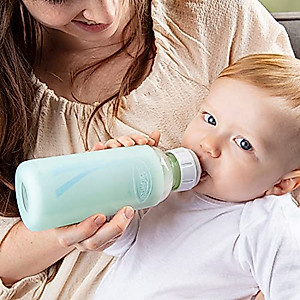 Dr. Brown's Options+ Narrow Bottle, Glass Baby Bottle with Silicone Sleeve Variety Pack 8 Ounce - Glow/Blue/Mint