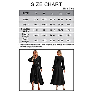 PRETTYGARDEN Women's Satin Fall Dress Semi Formal Satin Long Sleeve Wrap V Neck Ruffle Belted A-Line Flowy Maxi Dresses (Wine Red,Small)