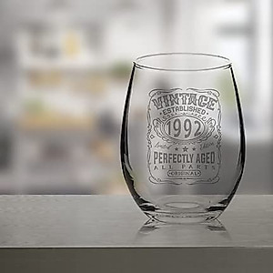 Veracco Vintage Established 1992 Perfectly Aged Stemless Wine Glass 30th Birthday Gift For Him Her Dirty Thirty